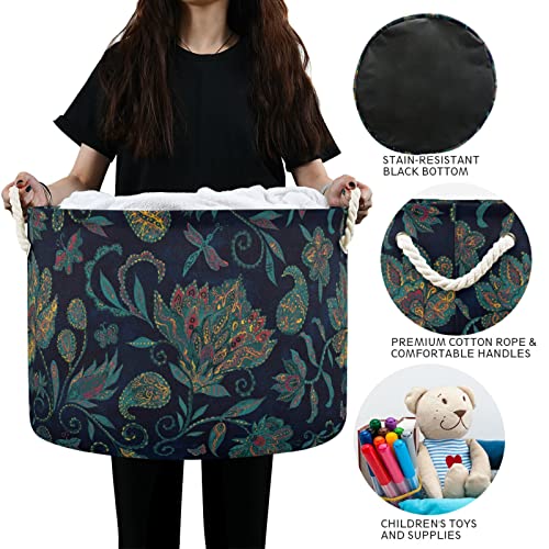ALAZA Paisley Watercolor Floral Ethnic Pattern Storage Basket Gift Baskets Large Collapsible Laundry Hamper with Handle, 20x20x14 in