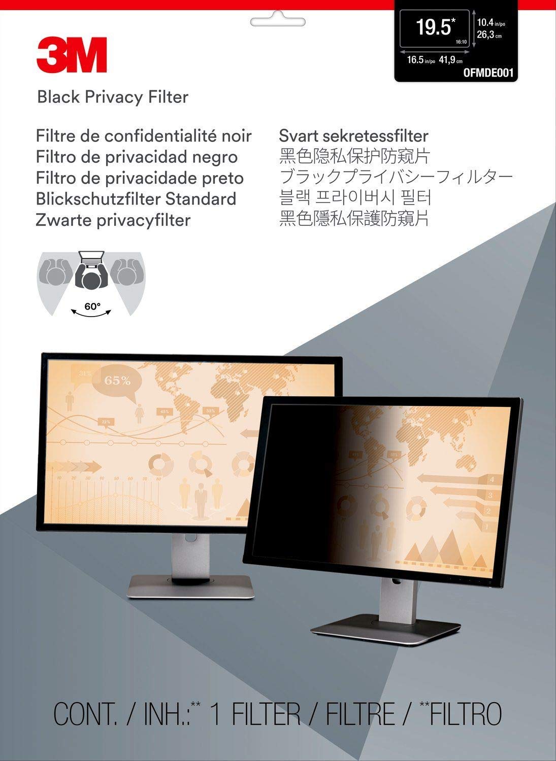 3M Scotch 3M Privacy Filter for 19.5" Widescreen Monitor (16:10) (OFMDE001), Black