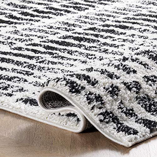 nuLOOM Orchid Treaded Striped Shag Area Rug, 7' 10" x 10', Black And White
