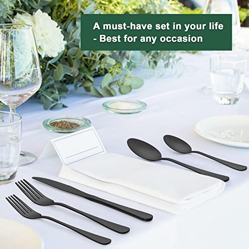 20 Pieces Black Silverware Set, AIKWI Stainless Steel Cutlery Flatware Set, Kitchen Tableware Utensils Set with Knife Spoon Fork, Dishwasher Safe & Mirror Polished- Ideal for Home Party Wedding