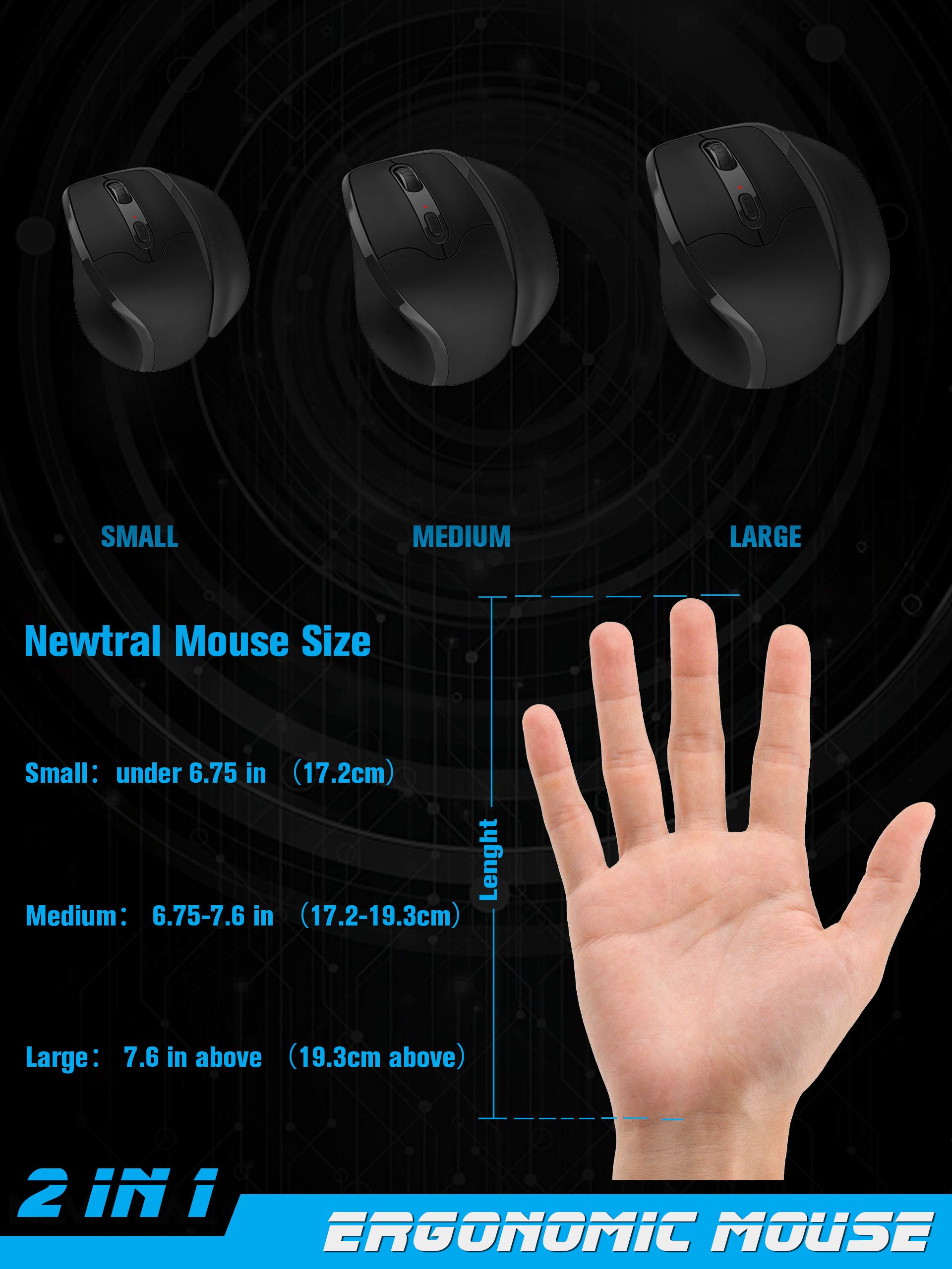 Censi Newtral Ergonomic Mouse,Vertical Wireless Mouse - 2.4GHz Optical Vertical Mice : 3 Adjustable DPI 800/1200/1600 Levels, for Laptop, PC, Computer,Notebook etc,