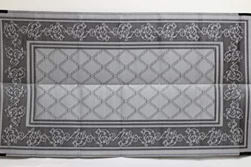 EEZ RV Products 9'x12'VG Reversible/Durable Heavy Duty Outdoor Patio/RV Camping Mats(9ft. x 12ft, Grey) Come with Large Storage Bag & 6 Sets of Stakes and Washer