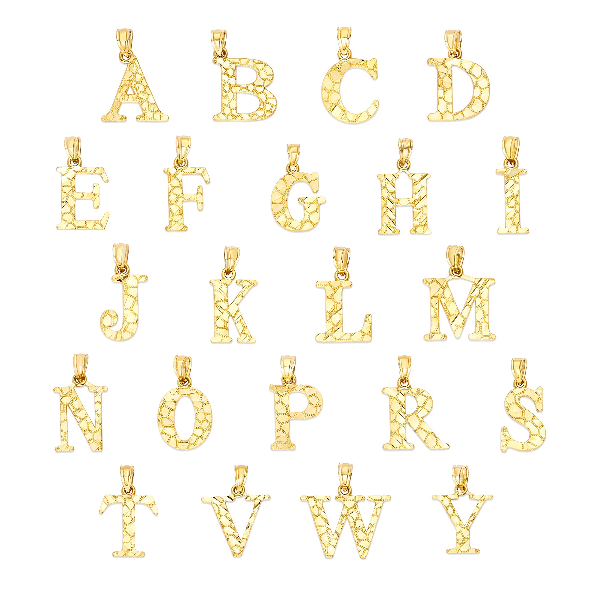 10k Solid Gold Initial Pendant for Necklace Golden Nugget Letter Jewelry Personalized Gift for Her (C)