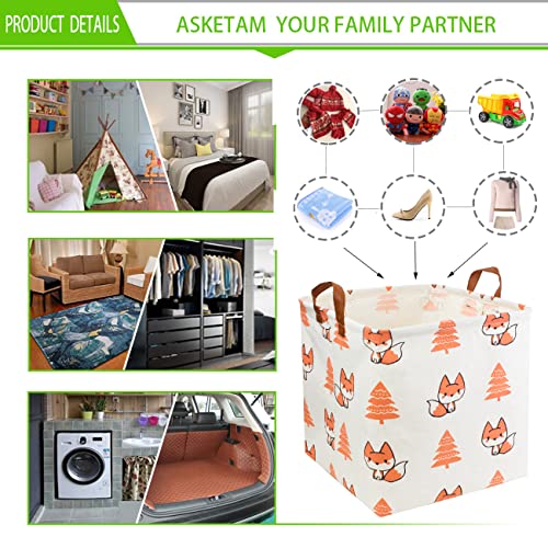 ASKETAM Square Canvas Collapsible Fabric Baby Toy Box Storage Bin Bedroom Decor Closet Kids Laundry Baskets Toy Organizer,Shelf Basket Nursery Storage,Gift Baskets(Fox Little Pine)