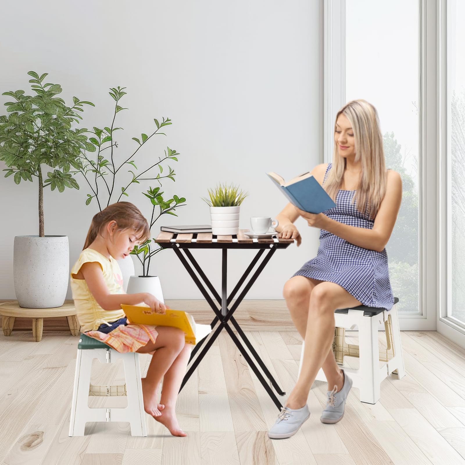 13" Folding Step Stool for Kids, Folding Stools with Portable Handle - Holds Up to 300 lbs - Plastic Foldable Kids Step Stool for Home Office Bathroom Outdoor (Gray)