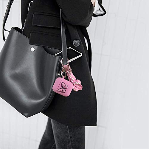 Heniu for Airpod Case, 3D Butterfly Silicone Airpods Case Cute Cover with Keychain Compatible for Apple Airpods 2&1 Charging Case-Pink