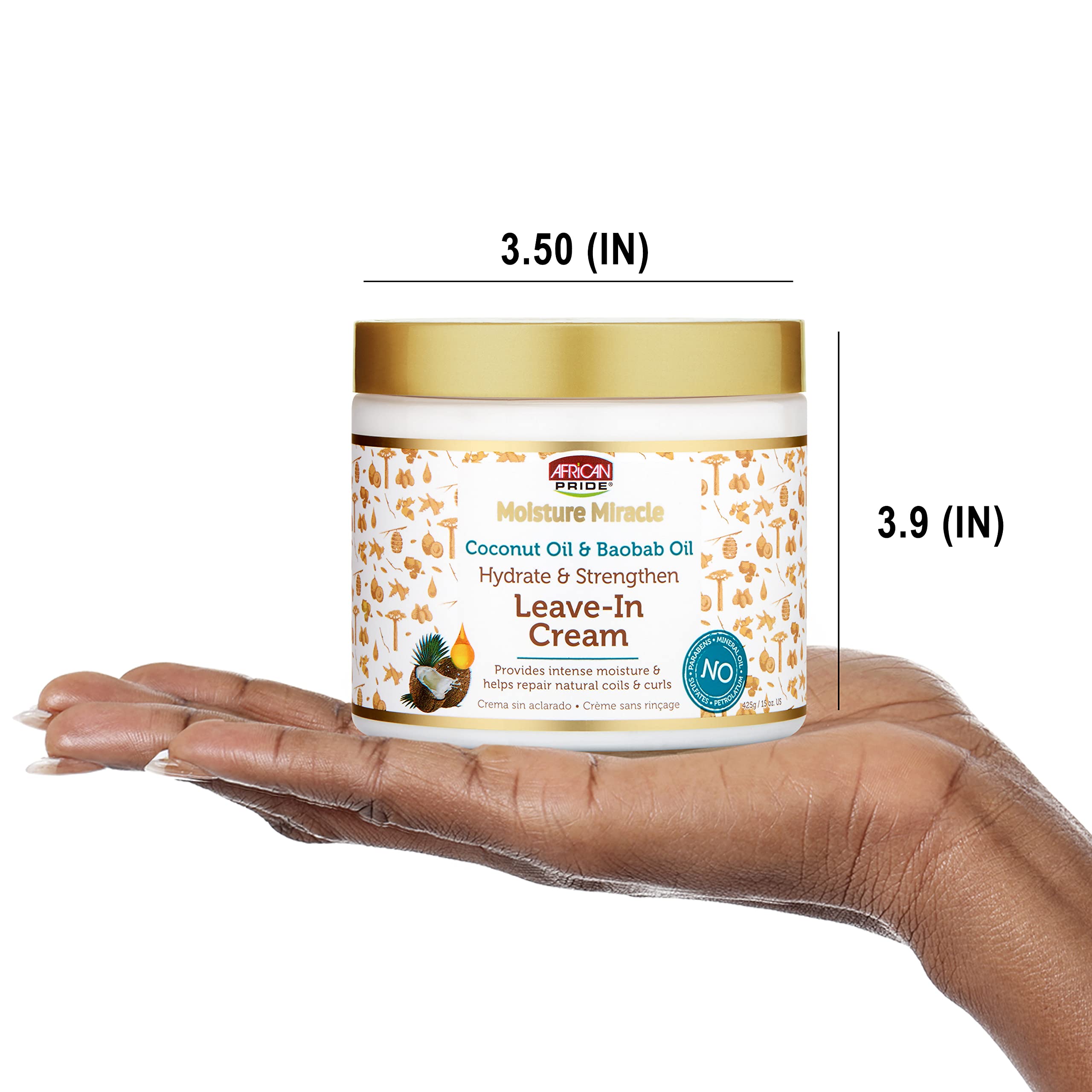 African Pride Moisture Miracle Coconut Oil & Baobab Oil Leave-In Cream - Provides Intense Moisture & Helps Repair Natural Coils & Curls, Hydrates & Strengthens, 15 oz (3 Pack)
