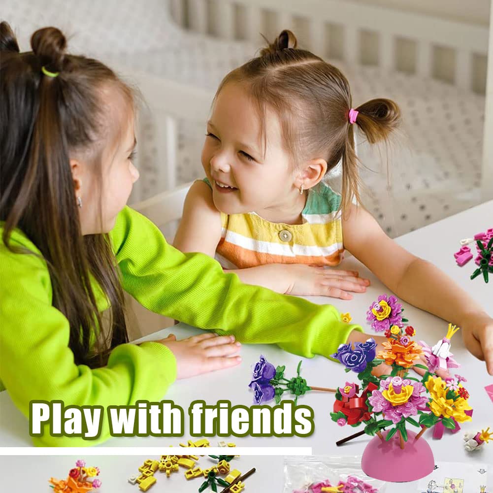 12PCS Easter Gifts for Kids,Easter Egg Fillers with DIY Flower Garden Building Block,Artificial Flowers Building Blocks Set for Easter Party Decorations(12PCS Bouquet)