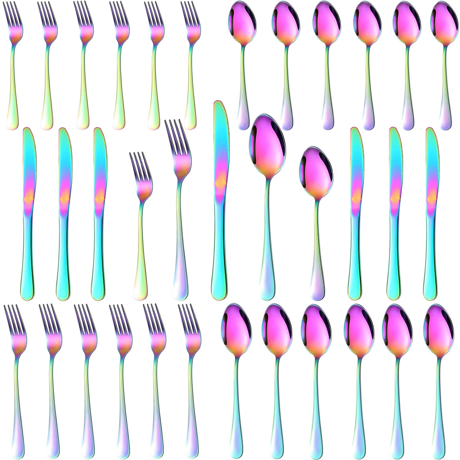 30-Piece Rainbow Silverware Set for 6, 18/0 Premium Stainless Steel Mirror Polished Rainbow Cutlery Set, Iridescent Utensils Set, Multicolor Flatware Set, Forks and Spoons Colorful Silverware Set