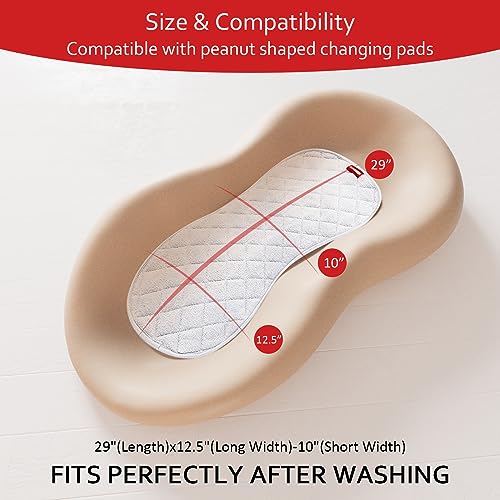 Bamboo Quilted Thicker Changing Pad Liner Waterproof, Fit for Peanut Shaped Changing Pads 3 Pack, Non-Slip Back Design Reusable Pads Machine Washable, White