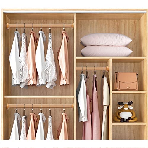 1pcs Wooden Oval Wardrobe Closet Rod for Hanging Clothes Premium Closet Pole Wardrobe Cross- bar Clothes Hanging Rods Polished Natural Beech Wardrobe Closet Rod with End Supports for Closet Storage