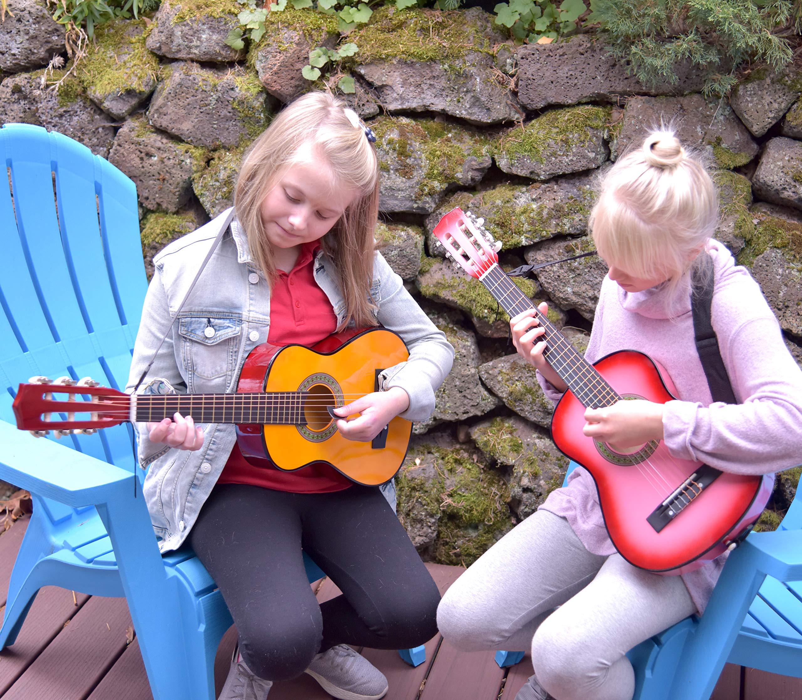 30" Left Handed Wood Guitar with Case and Accessories for Kids/Girls/Boys/Teens/Beginners (Pink Gradient)