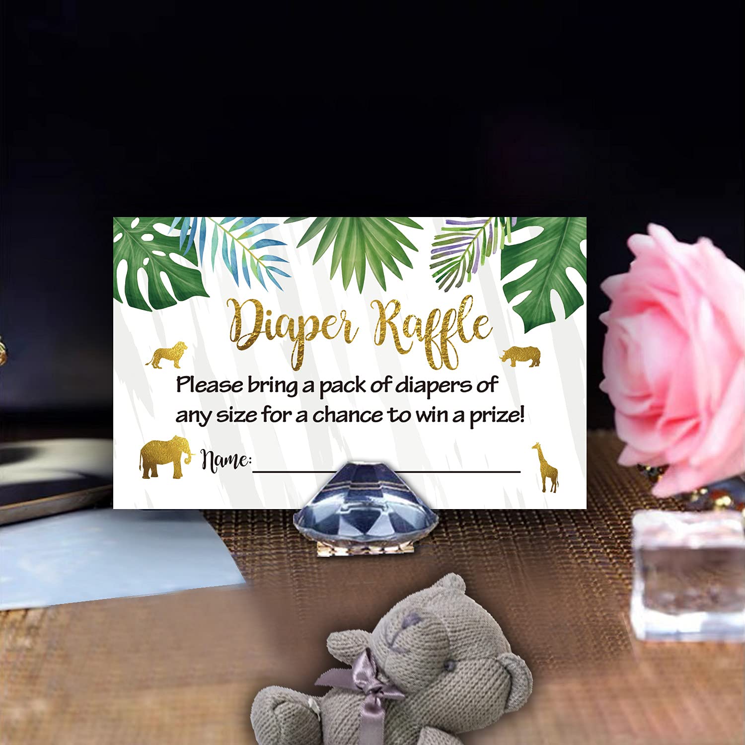 Diaper Raffle Tickets, Baby Shower Invitations Insert Cards, Baby Shower Game (50 Pack) Jungle Safari, Green