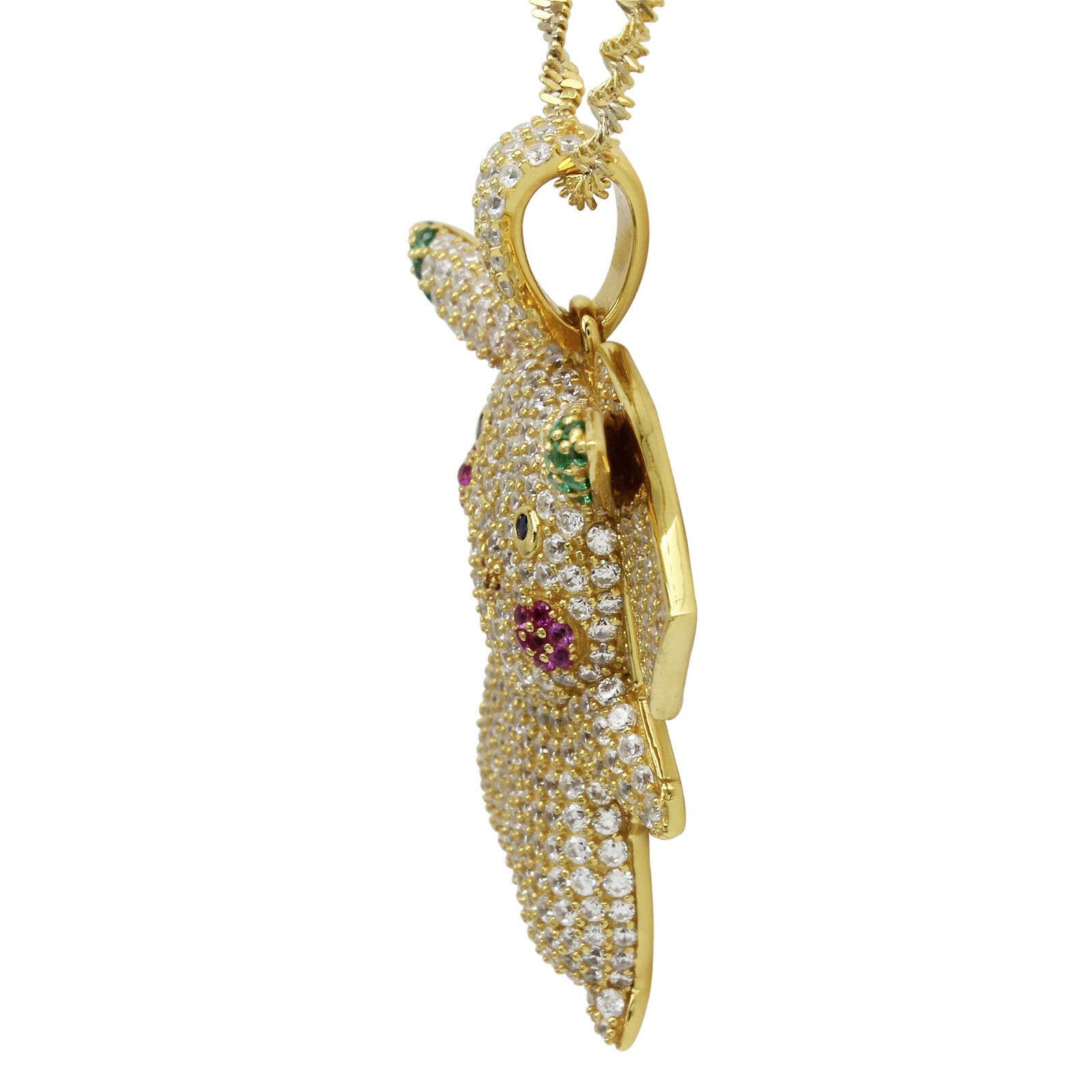 AryanJewels 1.00 Ct Round Cut Multi-Color Diamonds Pokemon Pikachu Women's Charm Pendant Necklace 925 Sterling Silver 14K Yellow Gold Over