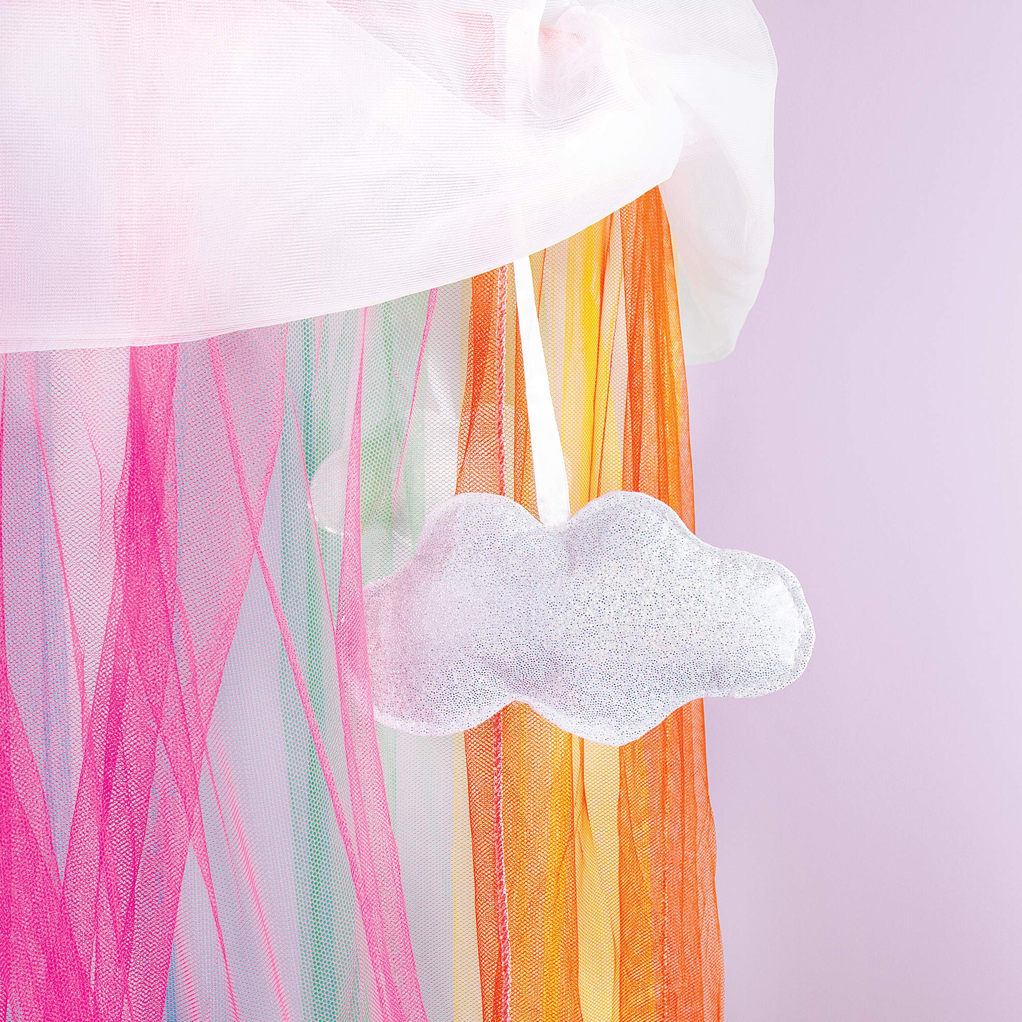 3C4G Three Cheers for Girls - Rainbow Bright Canopy - Rainbow Bed Canopy for Girls - Hanging Net Canopy for Beds, Chairs & Reading Corners - 8β Height & 24β Diameter Hoop - for Ages 6+