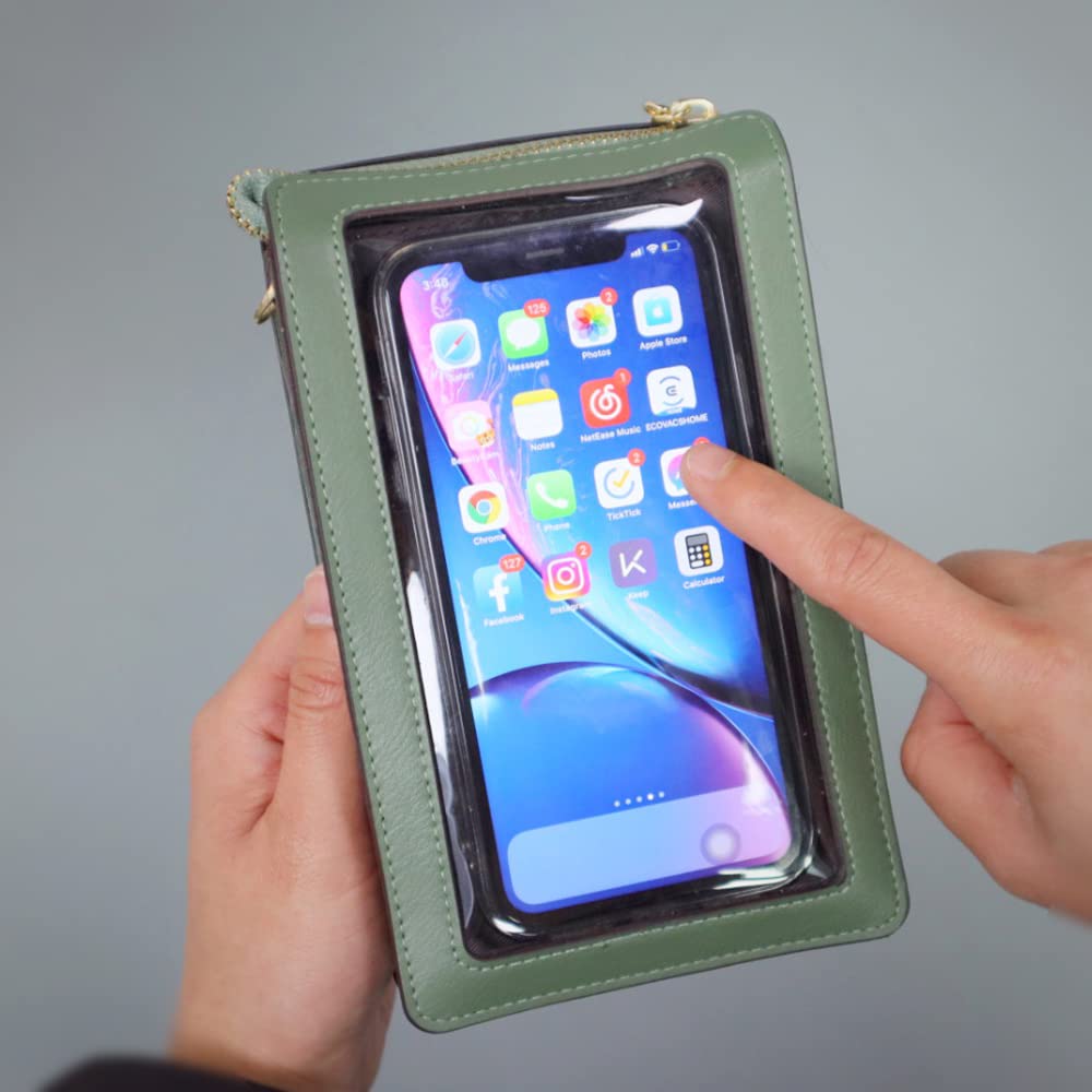 2pcs Set Touch Screen Cell Phone Bags for Women, Small Crossbody Handbags Purse with Credit Card Slots (Includes Phone Charm) Green