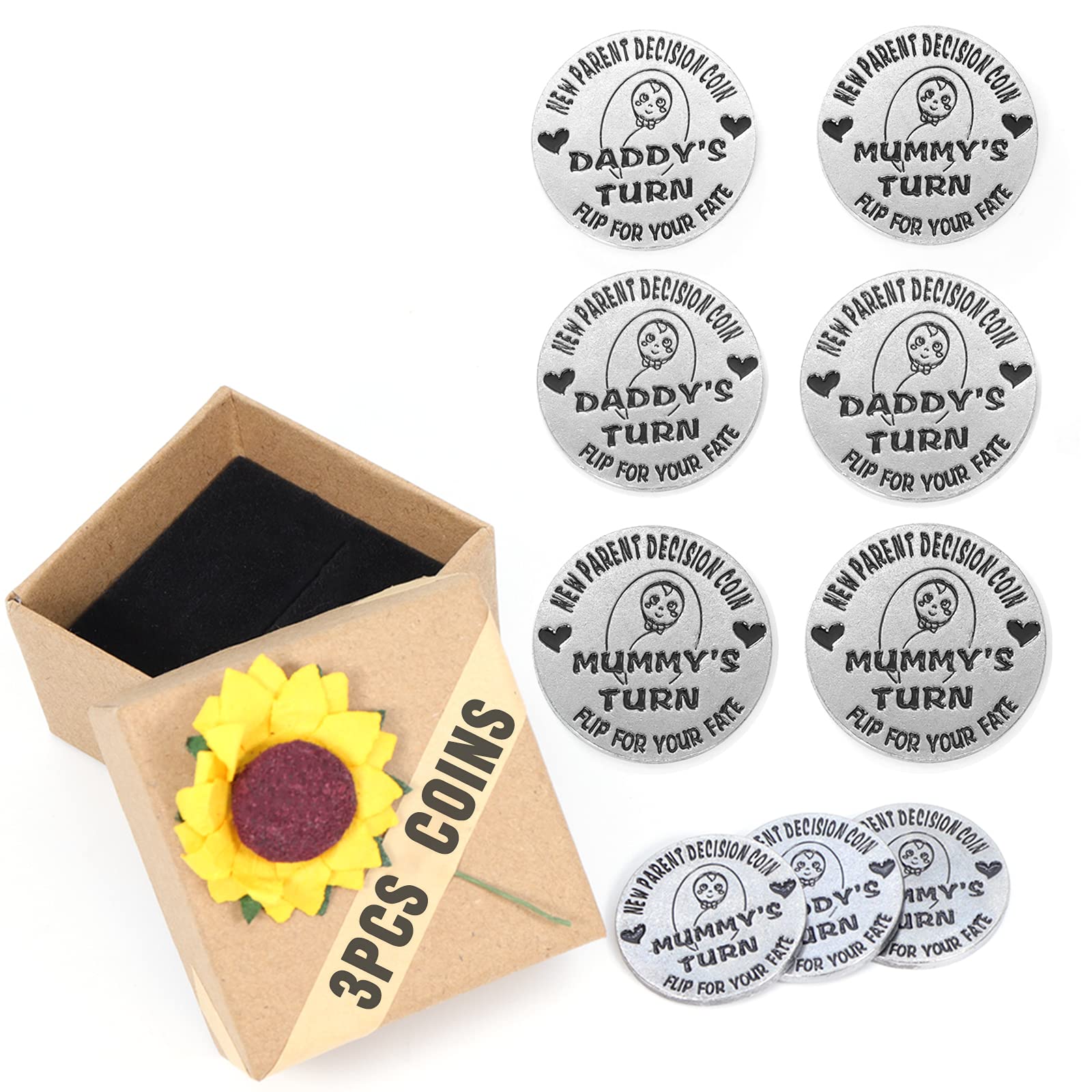 Byhoo New Parents Gifts Decision Coin 3 PCS for Mom and Dad, First Time Parents Decide the Baby Diaper Change, Decision Tools for Mommy & Daddy, Funny Baby Gifts for Father and Pregnant Mother