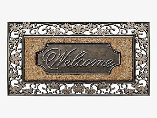 A1HC Natural Coir and Rubber Door Mat, 38x23, Thick Durable Doormats for Indoor Outdoor Entrance, Heavy Duty, Thin Profile Door Mat, Easy to Clean, Long Lasting, Front Door Entry Doormat