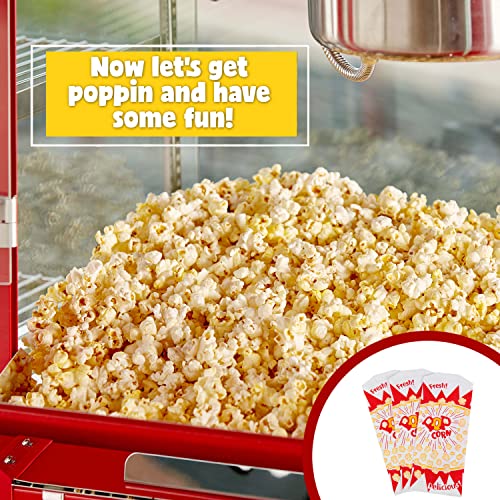 200 Popcorn Bags, Popcorn Machine Supplies Set, 1 oz Grease Resistant Paper, Popcorn Bags for Popcorn Machine, Grease Resistant, Carnival Themed, Made in The USA
