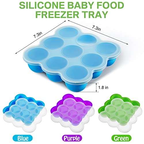4 Pack Baby Food Storage Containers 9 Cup Silicone Baby Food Freezer Tray with Lid Stackable Reusable Freezer Storage Tray for Ice Breast Milk Homemade Baby Food Vegetable Fruit Puree