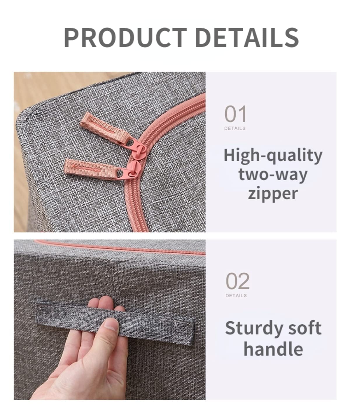 3 Pack Clothes Storage Bags - 66L Foldable Stainless steel Frame Storage Box - Stackable Linen Fabric Container Organizer Set with Carrying Handles and Clear Window With sturdy zipper ( 19.7x15.7x13inch）