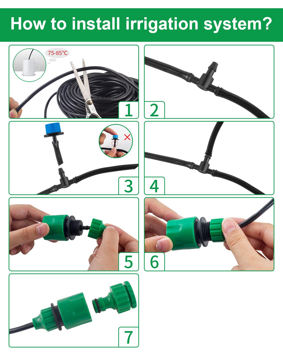 82ft/25m Drip Irrigation Kits, Garden Irrigation Accessories, Automatic Plant Watering System with 1/4” Blank Distribution Tubing Hose, Set for Garden Greenhouse Patio Lawn Flower Bed(Blue)