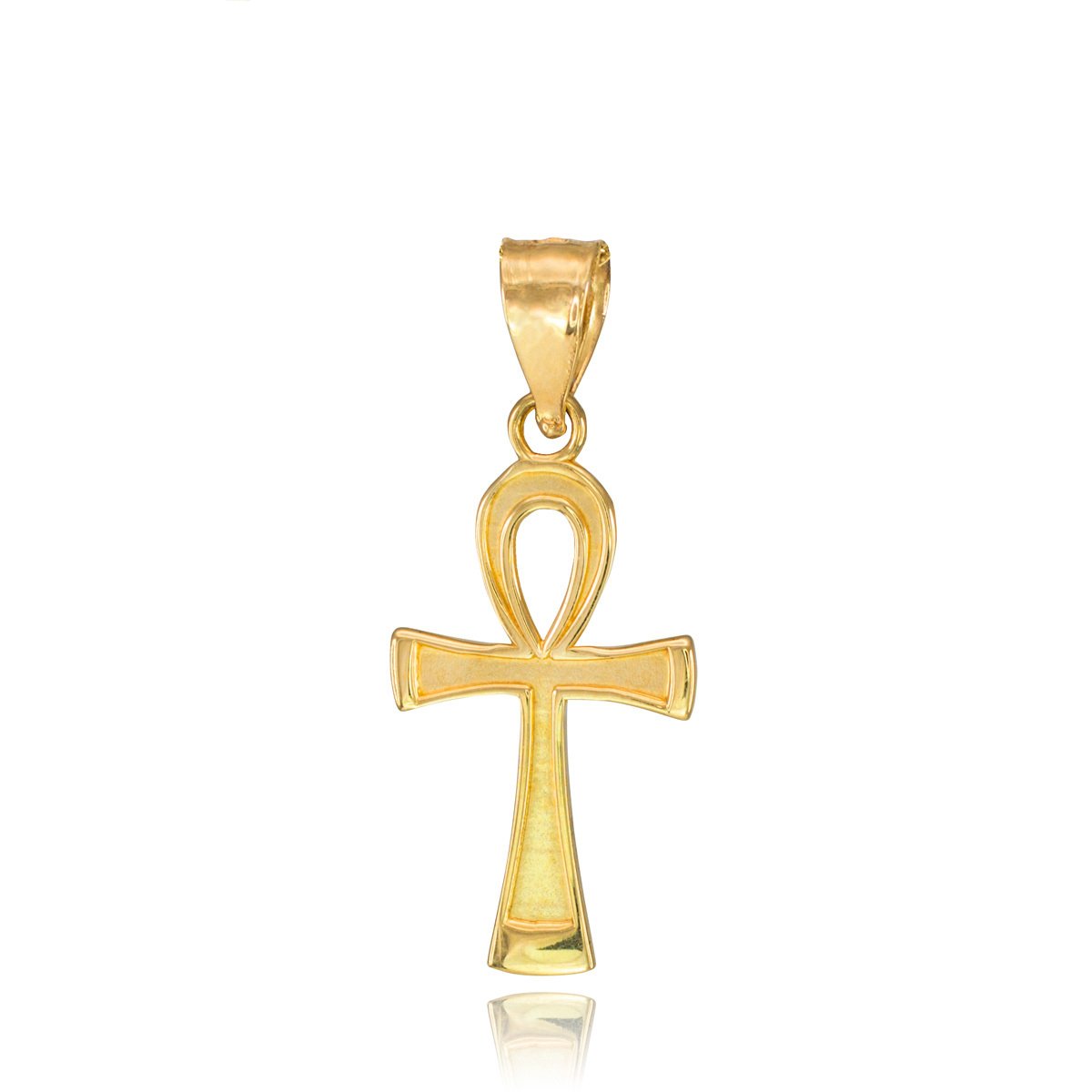 14k Yellow Gold Egyptian Ankh Cross Charm Pendant Necklace, 16"