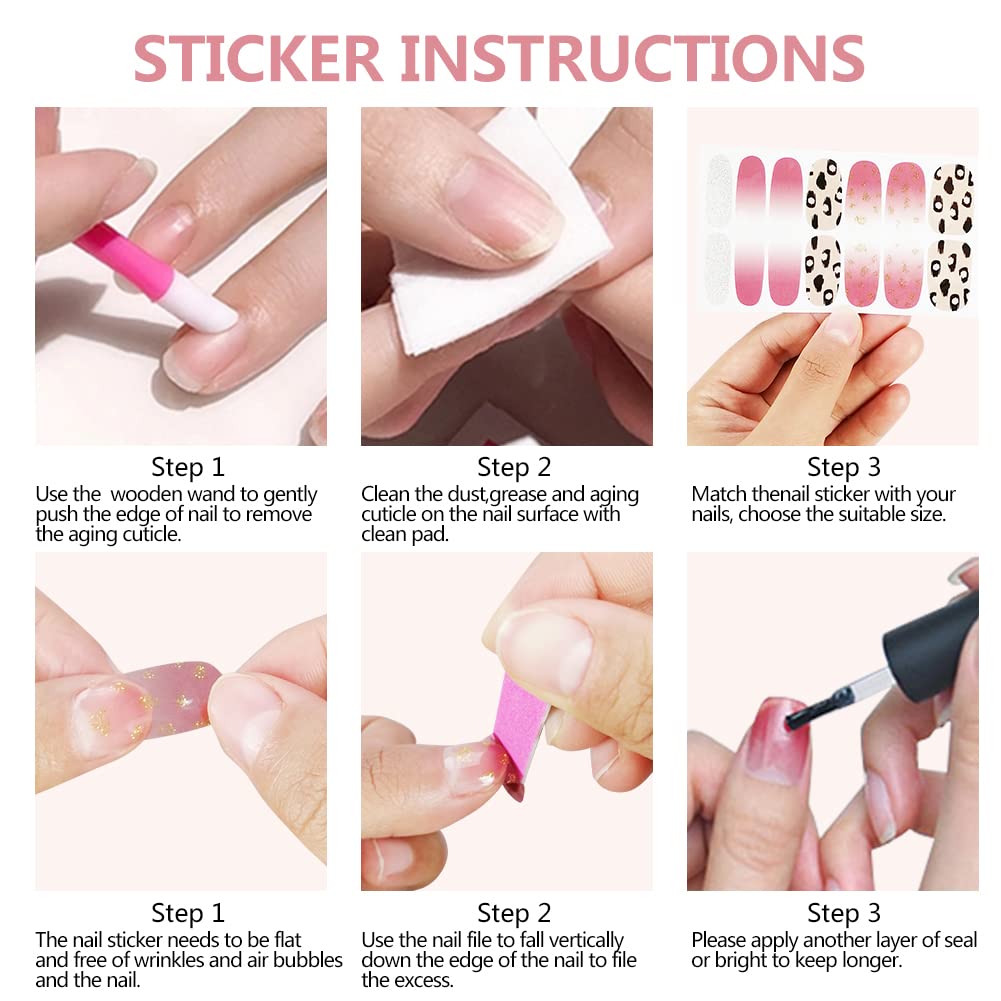 14 Sheets Nail Wraps Full Nail Art Polish Stickers,Self-Adhesive Nail Art Decals Strips Manicure Kits Nail Art Designs