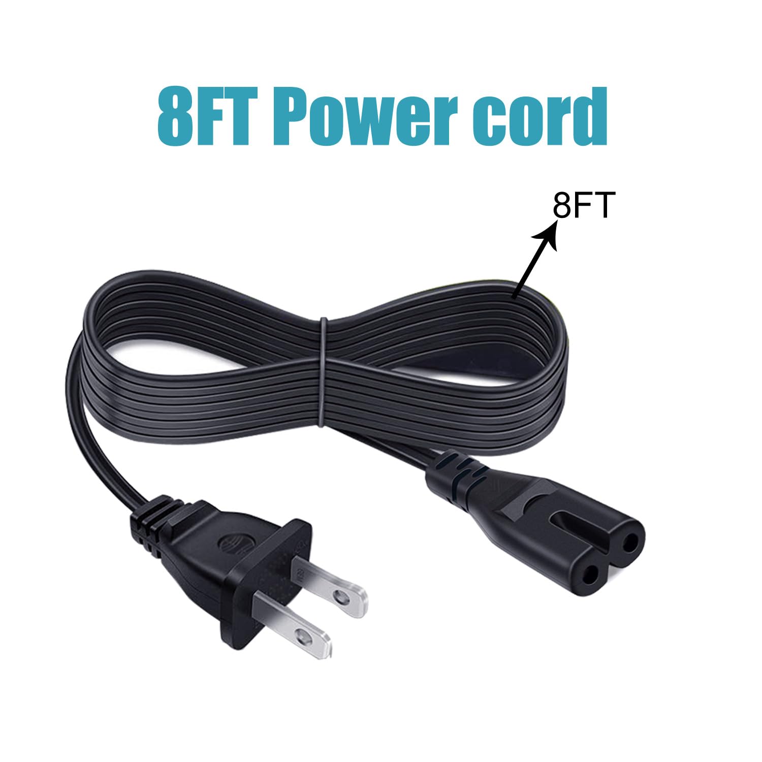 8ft 2 Slot Power Cord for Xbox One 1 X Power Cord Replacement Cable