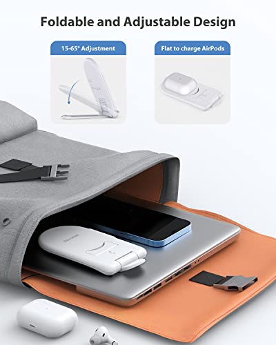 Foldable Wireless Charging Stand,15W Fast Wireless Charger and Charging Pad for iPhone 14/13 Pro Max/12/11/8 Plus/X/XR/XS/Mini/SE, Pixel 6/5,Samsung S21 Ultra/20/10/ Note 10 and AirPods(No Adapter)