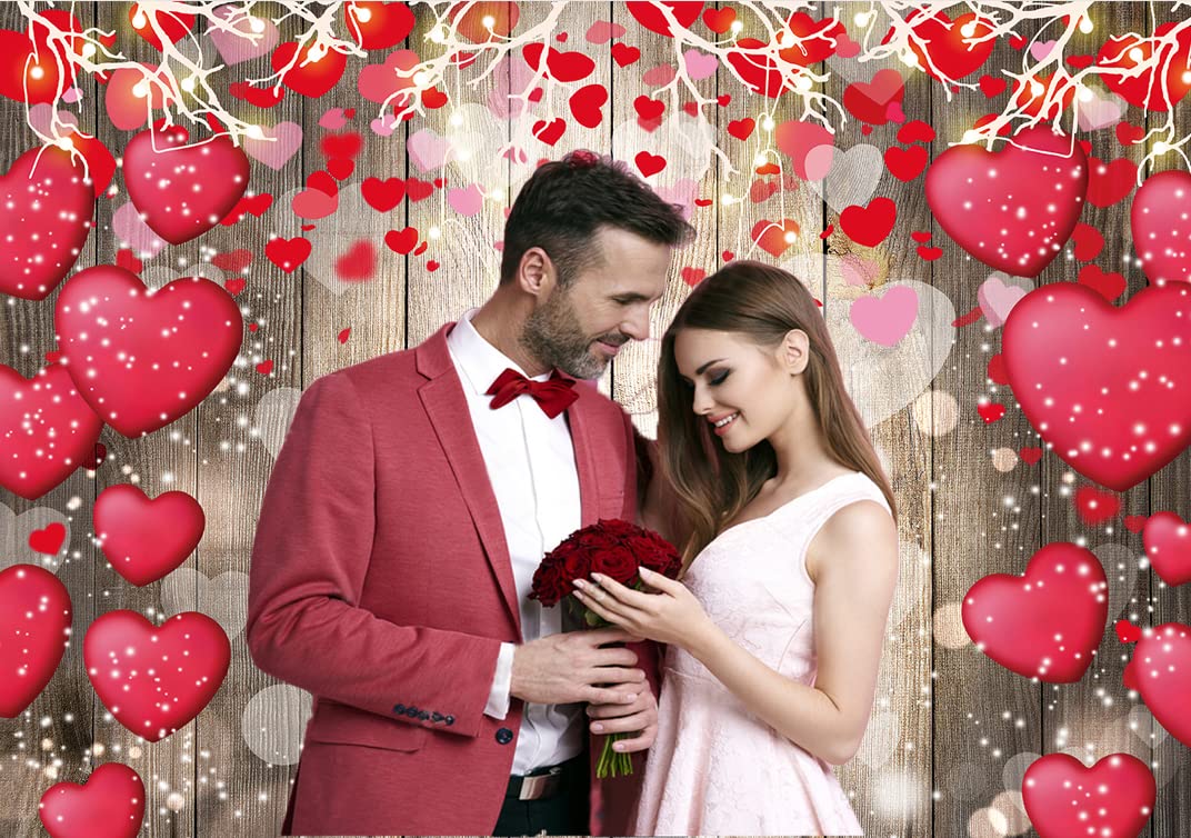 CHAIYA 8x6ft Mother's Day Backdrop Rustic Wood Red Love Heart Backdrop Mother's Day Backdrops for Photography Bridal Baby Shower Decoration Banner
