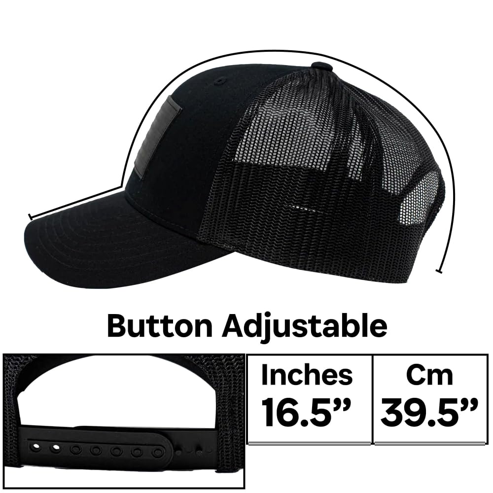 13 STRIPES American Flag Hat β Leather Patch Mesh Back Snapback Hat for Men & Women USA Flag Trucker Hat, Casual Unisex Hat - Blackout