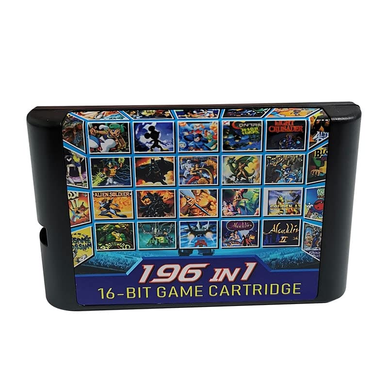 196 in 1 Multi Cartridge Games For Sega Genesis Mega Drive PAL NTSC Console A2 (Black)