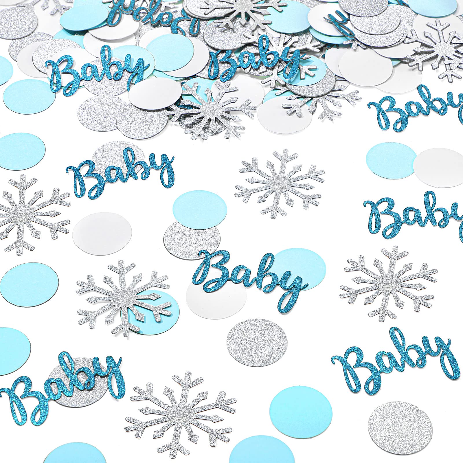 300 Pcs Winter Baby Shower Table Confetti Glitter Snowflake Confetti Silver White Table Decorations Paper Sprinkle Party Decorations for Baby Shower Gender Reveal Birthday Winter Party Decors (Blue)