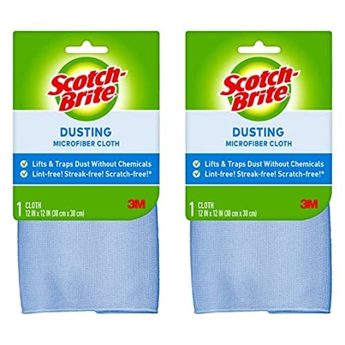 3M Scotch-Brite Microfiber Dusting Cloth, Blue, 12.5 x 14 (Pack of 2)