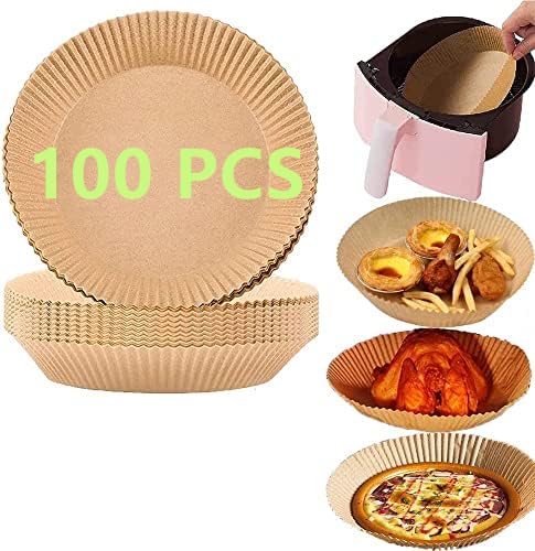 100PCS Air Fryer Disposable Paper Liner, Cooking Paper for Air Fryer, Non-Stick Air Fryer Liners, Baking Paper for Air Fryer Oil-proof, Food Grade Parchment for Baking Roasting Microwave