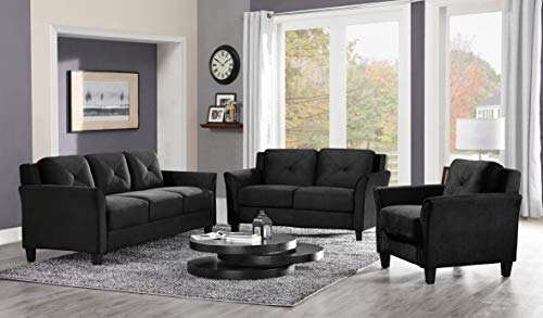 LifeStyle Solutions Grayson Love Seats, 57.87"x32"x32.68", Black & Lifestyle Solutions HRFKS3BK Grayson Sofa, 78.7" W x 31.5" D x 32.7" H, Black