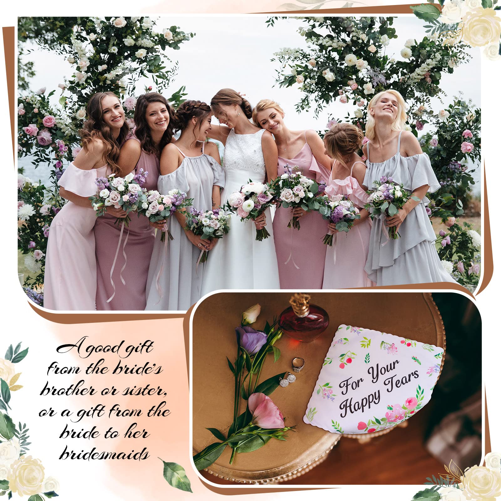 12PCS Wedding Handkerchiefs For Your Happy Tears Wedding Handkerchiefs with Scallop Lace Edges for Bride,Bridal Shower Wedding Day Gift (Fresh Style)