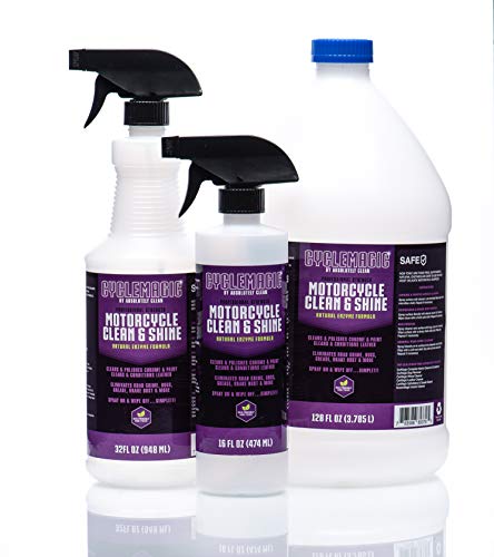 CycleMagic Motorcycle Clean and Shine Motorcycle Cleaner & Conditioner, Chrome Cleaner, Leather Cleaner, Paint | Eliminates Grime, Brake Cleaner, Dirt & Debris | (16oz Spray Bottle 2pack (Save 25%))