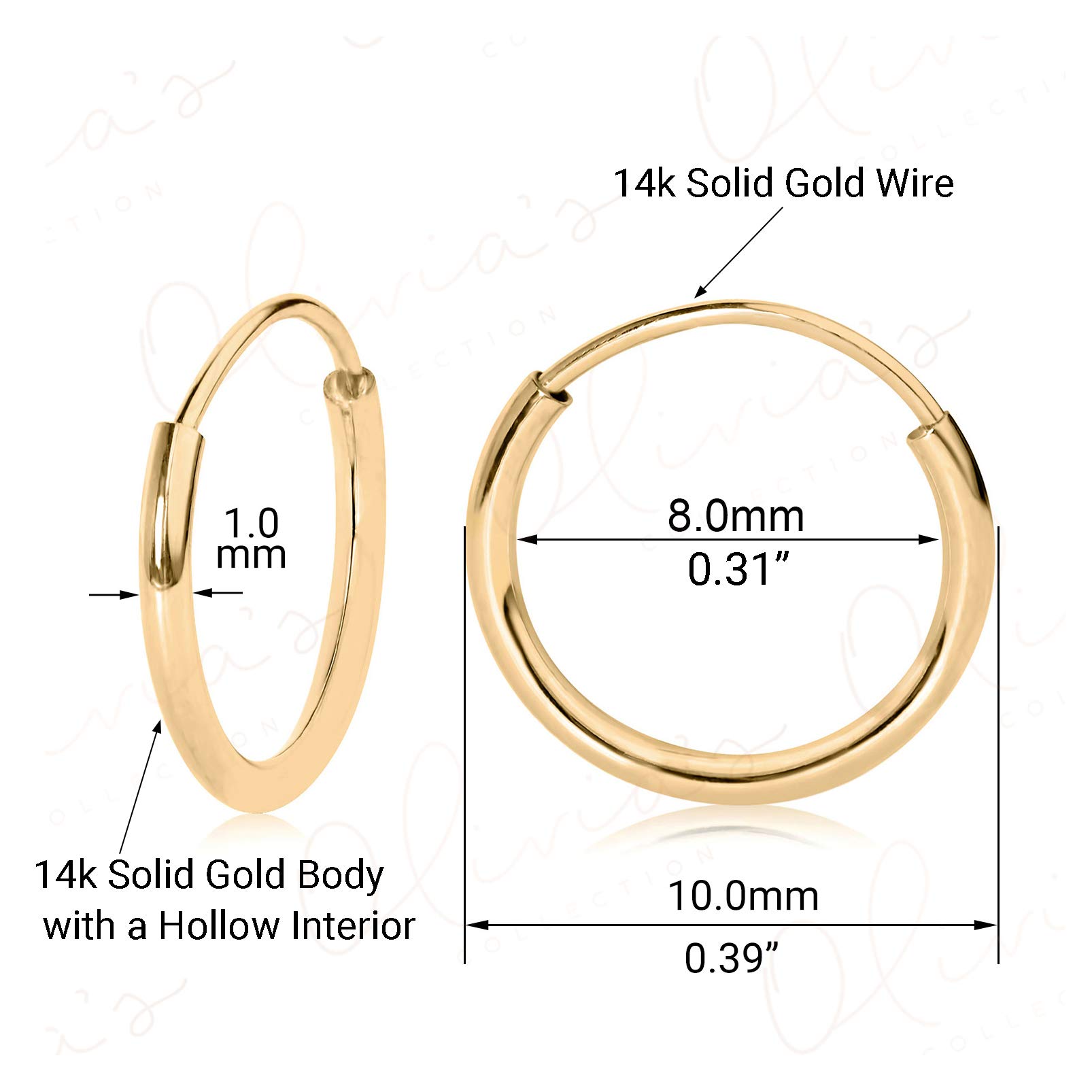 14k Yellow Gold Endless Hoop Earrings 10x1.0mm