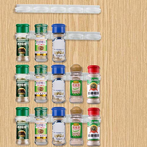 CaoXiong 4 Pack 20-Clips Wall Mounted Kitchen Spice Jar Rack,Organizer Rack,Seasoning Jar Storage Holder,Bottles Clip,Cupboard Spice Rack Shelf Cabinet Organizer Door with Adhesive Tape