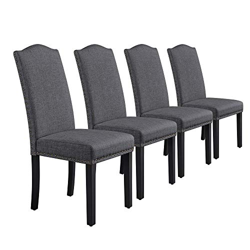 Yaheetech Dining Chairs with Rubber Wood Legs Fabric Upholstered Armless Chairs for Kitchen Dining Room Living Room Hotel Weeding Lounge Reception, Set of 4, Dark Gray