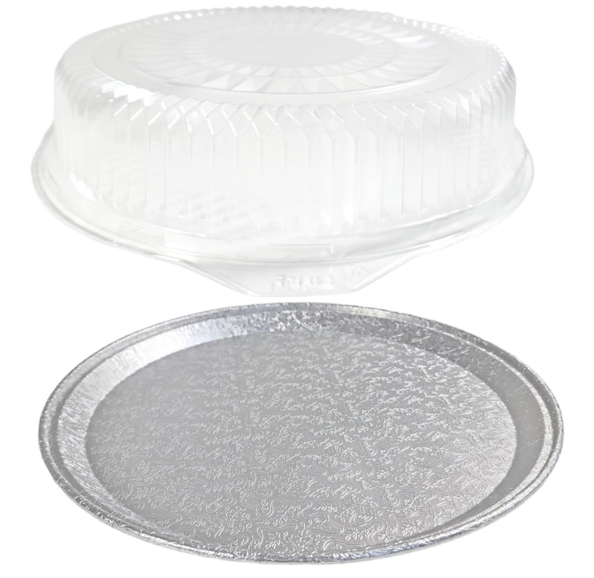 12" Round Flat Aluminum Foil Catering Tray w/Dome Lid - Disposable Cater Serving Pan (Pack of 10 Sets)