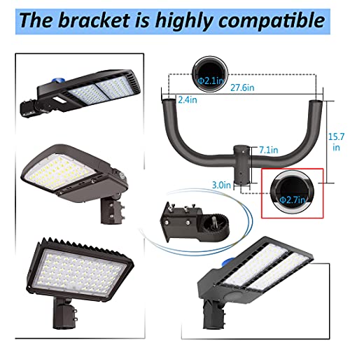 2 Pack Bundle 1 Pack LEDMO Double Bullhorn Bracket for LED Parking Lot Light 180 Degree Mounting Bracket Round Pole for Dusk to Dawn Outdoor LED Shoebox Area Light Street Light Stadium Light