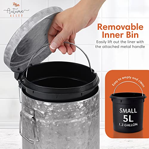 Autumn Alley Farmhouse Bathroom Trash Can - Galvanized Trash Can with Lid and Pedal for Rustic Bathroom, Farmhouse Kitchen Trash Can, Country Home Décor, 5L, 1.3 Gallon, Galvanized Grey