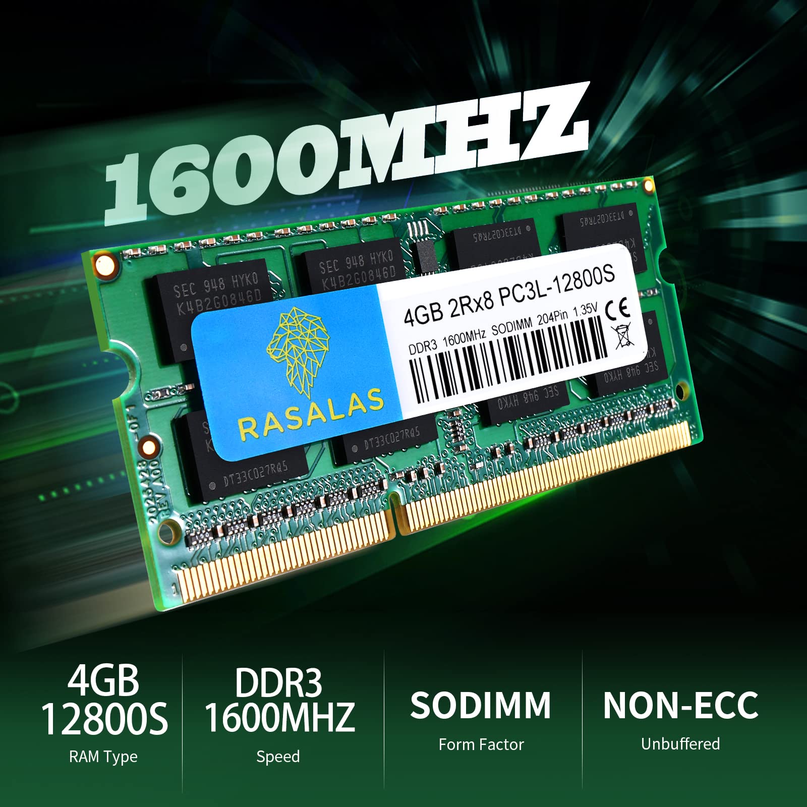 8GB (2X 4GB) PC3L-12800S DDR3L 1600MHz 4GB RAM DDR3L PC3L-12800S 1600MHZ SODIMM 2Rx8 1.35V 204Pin CL11 Rasalas Memory kit for Laptop/Notebook/AIO Computer Upgrade