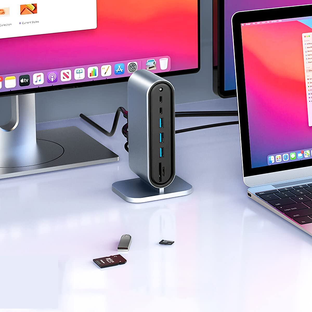 13 in 1 USB-C Hub Docking Station Adapter with 1 * USB 3.0/3 * USB 2.0/100W Type-C PD/3 * Type-C/4K HD Display Video Outputs/RJ45 Internet Port/3.5mm Audio Jack/VGA/SD TF Memory Card Readers