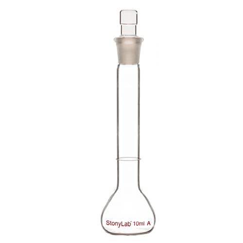 stonylab Glass Volumetric Flask Class A with Glass Stopper, Borosilicate Glass Heavy Wall Volumetric Flask Tolerance ±0.02 ml, 10 ml