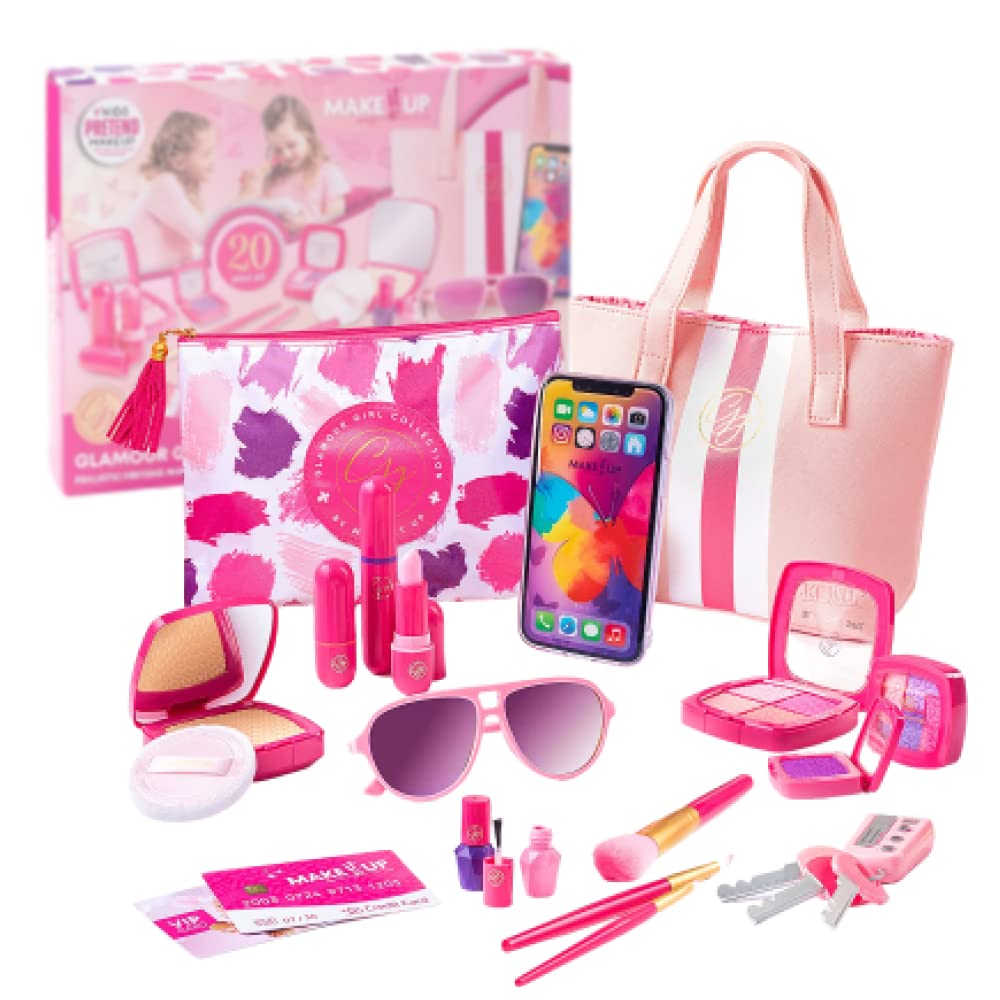 Make it Up, 20 Piece- Glamour Girl 2 in 1 Realistic Pretend Makeup Set + Purse & Toy Set (Not Real Makeup) [Toy]