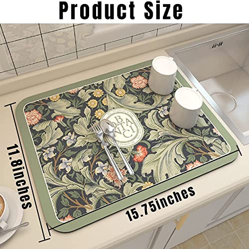 2023 New Fantasy Style Draining Mat,Powerful Absorbent Dish Drying Mat,Vintage Plates kitchen drying mat,Soft Diatom Mud Non-slip Drain Pad Quick Dry Mat for Kitchen Counter (D, 15.75×19.68 inch)